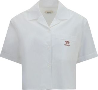 Versace Cropped Cotton Poplin Shirt - - Blouses & Shirts - Damen - Wei&szlig; - S