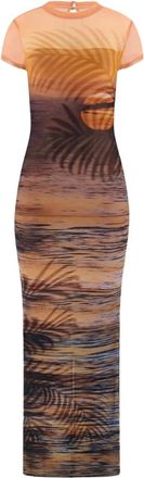 Guess Femme, Robes, Multicolore, Taille: 42 FR Beach Sunset Mesh Maxi Dress