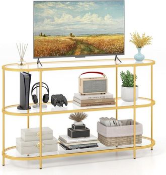 Costway Costway - Meuble tv en Verre Tremp&eacute;, Meuble T&eacute;l&eacute; 3 Niveaux pour 65 Pouces, Console tv Design Ovale, Meuble Console Entr&eacute;e Moderne pour Salon