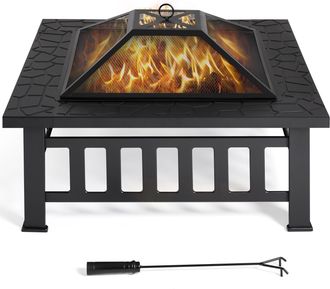 Yaheetech Feuerschale mit Funkenschutz 86x86x54cm, 3 in 1 Multifunktional Feuerkorb mit Deckel & Sch&uuml;rhaken Fire Pit Feuerstelle Outdoor f&uuml;r den Garten/Terrasse