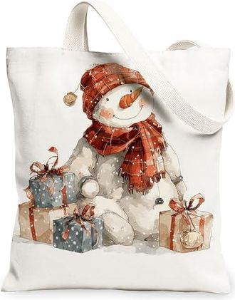 Generic Sacs fourre-tout en toile motif bonhomme de neige, jolis sacs de courses r&eacute;utilisables, festifs, confortables, l&eacute;gers et lavables pour les courses, le