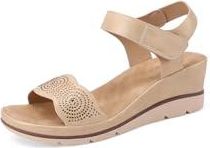 Queen Helena BZ408 Sandales compensées avec semelle orthopédique décontractée pour femme, beige, 37 EU