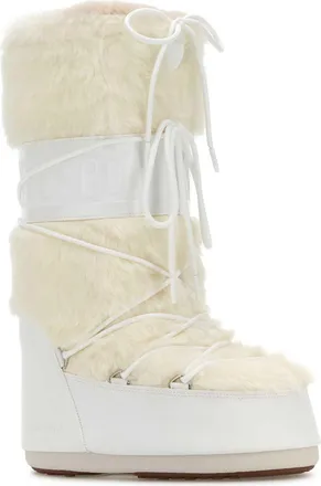 Moon Boot Unisex White Eco Fur And Synthetic Leather Icon Boots Opticalwhite Stivali