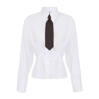 Elisabetta Franchi Popeline-Hemd mit Schleife - - Blouses & Shirts - Damen - Wei&szlig; - 2XL