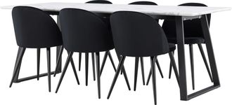 ebuy24 Malaga Essgruppe Esstisch 90x200cm wei&szlig; und 6 Skagen Stuhl velour schwarz. Malaga im modernen skandinavischen Design - hochwertig, funktional und zeit