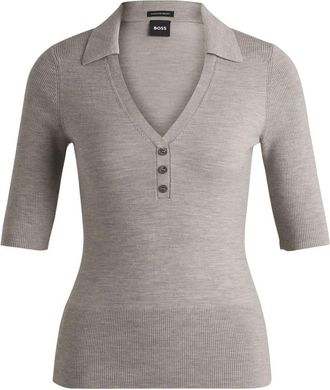 HUGO BOSS Fatirame Pullover Top für Damen, Knopf (Grau)