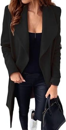 Generic Manteau dhiver mi-long pour femme, style portefeuille, avec ceinture, &eacute;pais, style caban, chaud et avec poches, noir, taille M