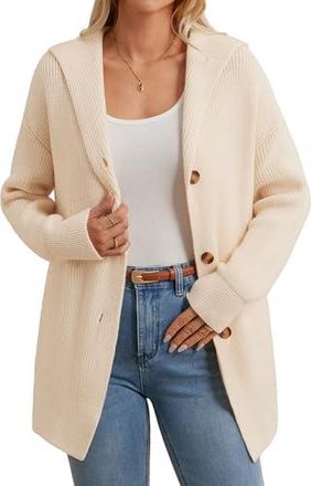 Grace Karin Cardigan long d&eacute;contract&eacute; &agrave; capuche en tricot ample pour femme, abricot, M