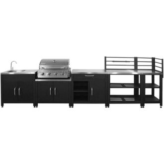 Sweeek Cuisine ext&eacute;rieure 5 modules en acier inoxydable avec barbecue gaz 4 br&ucirc;leurs