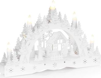 Com-Four LED Kerzenbrücke, Schwibbogen als Weihnachtsbeleuchtung - Winterlandschaft aus Holz mit 5 LEDs - dekorativer Lichterbogen Holz-Pyramide [Auswahl varii