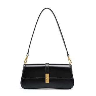 Generic Sac &agrave; bandouli&egrave;re en cuir v&eacute;ritable - Noir - Sac &agrave; main vintage pour femme - Sac &agrave; main Hobo sous les bras - Bretelles r&eacute;glables amovibles, Noir, 11.8