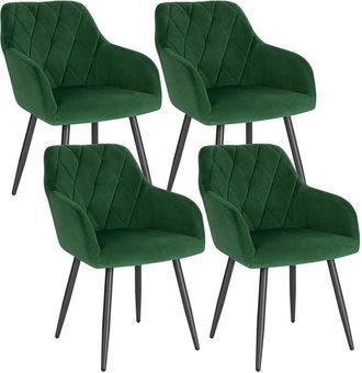Woltu Woltu - Lot de 4 Chaise Salle &agrave; Manger Chaise de Cuisine en Velours, Assis Rembourr&eacute; et Pieds en M&eacute;tal, Vert Fonc&eacute;