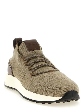 Tod's Knit Technical Fabric with Leather Inserts Sneakers - Beige