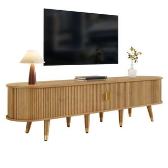 STILVORA Mobile Tv Con 2 Ante Scorrevoli, 2 Cassetti E Vani Aperti, Stile Rustico, 175&times;38&times;45 Cm, In Mdf, Effetto Legno