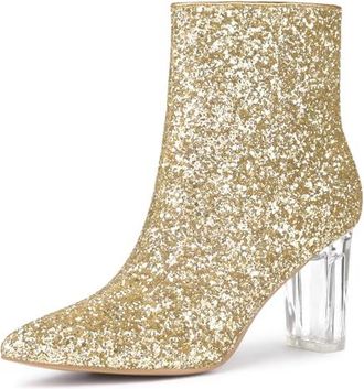 Allegra K Bottines à Bout Pointu pour Femmes à Paillettes Scintillantes Or 40