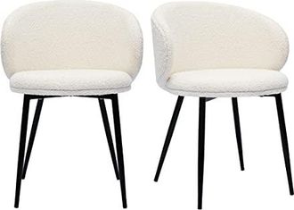 Miliboo Chaises Design en Tissu Effet Laine boucl&eacute;e &eacute;cru et m&eacute;tal Noir (Lot de 2) Rosalie