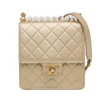 Chanel Metallic Gold Small Lambskin Chic Pearls Flap Bag
