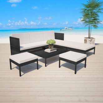 vidaXL Vidaxl - Salon de jardin 6 pcs avec coussins r&eacute;sine tress&eacute;e noir