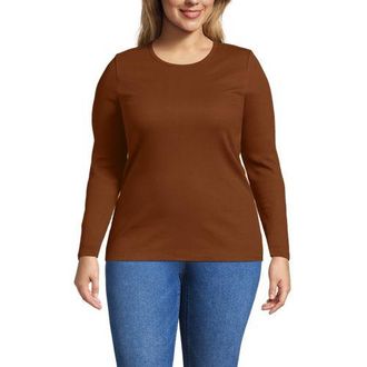Lands End Langarmshirt aus mikrofeinem Baumwollripp, Damen, Gr&ouml;&szlig;e:52-54 plus, Orange, Baumwolle/Elasthan, by Lands End