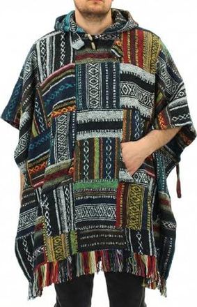Loud Elephant Poncho &agrave; capuche 100% coton tiss&eacute; Gheri - Style mexicain, Patchwork, taille unique