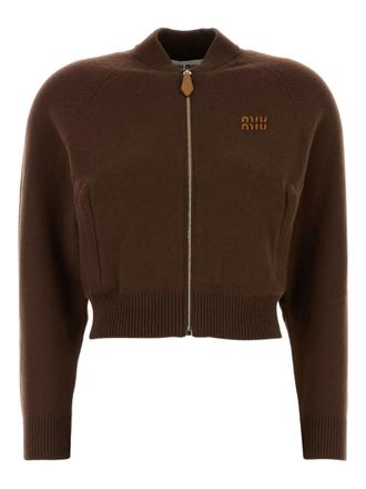Miu Miu cardigan crop à fermeture zippée - Marron