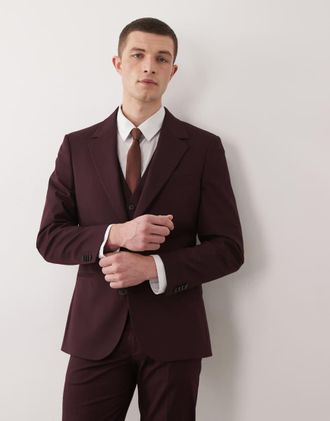 Asos Veste de costume ajust&eacute;e - Bordeaux-Rouge