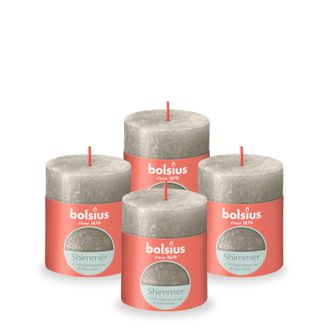 Bolsius Bolsius Rustikale Stumpenkerze - Shimmer Champagner Silber - 4 St&uuml;ck - Lange Brenndauer von 35 Stunden - Haushaltskerze - Innendekoration - geruchlos 