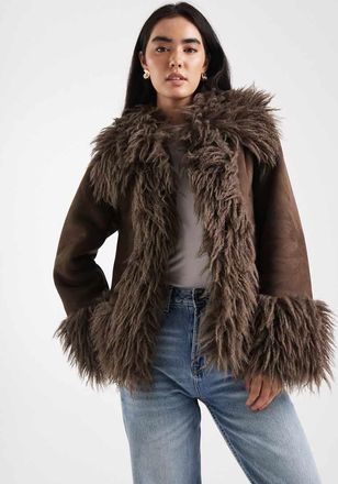 Asos Penny Lane - Mantel in Braun mit Kunstpelzbesatz-Brown