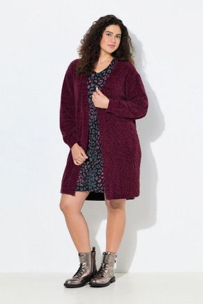 Ulla Popken Strickjacke Chenille-Strickjacke V-Ausschnitt offene Form