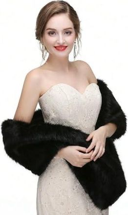 Generic NYSBH Ch&acirc;le dhiver blanc et noir pour mariage - Bol&eacute;ro Cheongsam - Veste de demoiselle dhonneur - Ch&acirc;le chaud pour femme, Noir, Taille unique