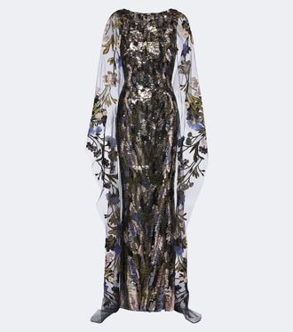 Elie Saab Robe longue &agrave; cape et sequins