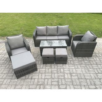 Fimous 8-Sitzer Polyrattan Gartenm&ouml;bel Set mit Rechteckiger Couchtisch 3 Hockern Patio Outdoor Rattansofa-Set - Fimous