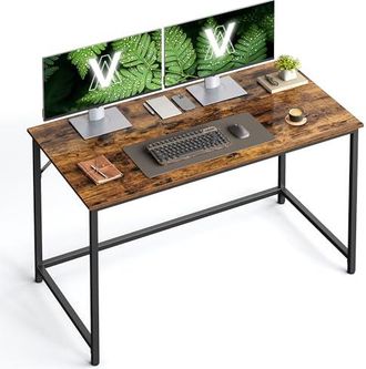 Vasagle Bureau dOrdinateur, Table, 60 x 120 x 76 cm, pour Bureau, Chambre, Salon, Cadre en M&eacute;tal, Marron Rustique et Noir dencre LWD039B01
