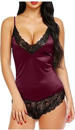 Generic Sous-v&ecirc;tements sexy en dentelle pour femme, Bordeaux, XXL