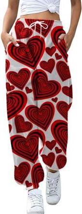 Generic Jogging cargo taille haute pour femmes | Coupe ample avec poche et cordon de serrage aux chevilles (5), Rouge, 3XL