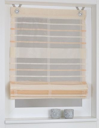Kutti Heimtextilien Fancy Raffrollo Creme Ausbrenner gestreift halbtransparent Ösenrollo mit Hakenaufhängung ohne Bohren 45 x 140 cm