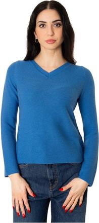 Max Mara Pull col en V - Femme - Pulls - Bleu - Taille: 38 FR