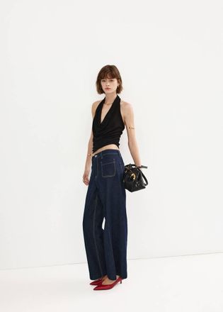 Mango Jean wide leg poches pi&egrave;ce bleu - Femme - 32 - MANGO