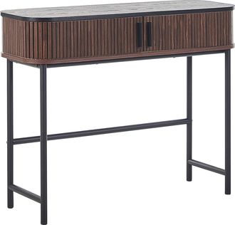 Beliani Konsolentisch dunkler Holzfarbton Metallgestell schwarz mit 2 Schiebetüren Jose