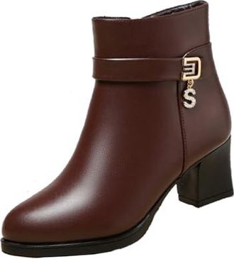 Generic Bottes orthop&eacute;diques en cuir synth&eacute;tique pour femme - Talon haut - Imperm&eacute;ables - Antid&eacute;rapantes - Avec fermeture &eacute;clair lat&eacute;rale, Brun A, 35.5 EU