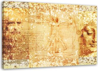 Feeby Wandbild - 1 Teilig - 80x120 cm, Leinwand Bild Leinwandbilder Bilder Wandbilder Kunstdruck, KUNST, LEONARDO DA VINCI, VINTAGE, BRAUN
