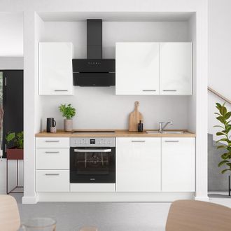 Nobilia home24 Küchenzeile High-Line Kombi B 210cm Ausrichtung links Weiß/Hochglanz Weiß ohne Elektrogeräte