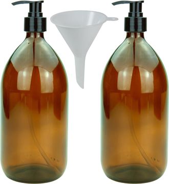 mikken Art 2 Seifenspender 1000 ml Lotionspender aus Braunglas, BPA frei, lebensmittelecht inkl. Trichter