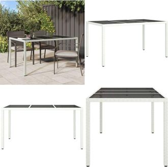 vidaXL Gartentisch 150x90x75 cm Geh&auml;rtetes Glas Poly Rattan Wei&szlig; - Esstisch - Gartentisch - Polyrattan Tisch - Wei&szlig;er Gartentisch - Outdoor Tisch - Home &