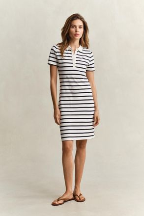 GANT Damen Gestreiftes Piqu&eacute;-Polokleid (XXL) EGGSHELL