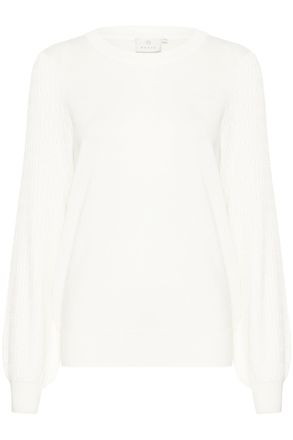 Kaffe KAnanna Damen Strickpullover Elegant Herbst Winter Warm Pullover Rundhals Pulli Einfarbig Chalk L