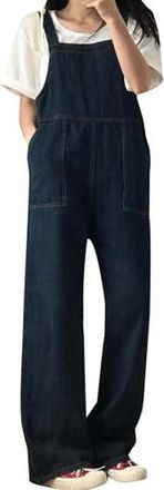 Generic Salopette en jean pour femme Grande taille - Combinaisons d&eacute;t&eacute; &agrave; bretelles pour femmes - Pantalon droit coupe ample &agrave; jambes larges Salopette en jean 