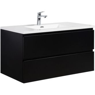 Badplaats Badezimmer Badm&ouml;bel-Set Angela 100cm - Matt Schwarz - Unterschra