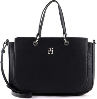 Tommy Hilfiger Damen Tasche TH Emblem Satchel mit Rei&szlig;verschluss, Schwarz (Black), Einheitsgr&ouml;&szlig;e