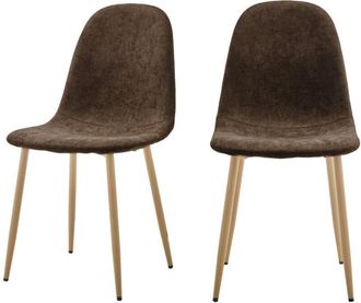 DRAWER Lot de 2 chaises en tissu pi&egrave;tement effet bois - Marron - Bella